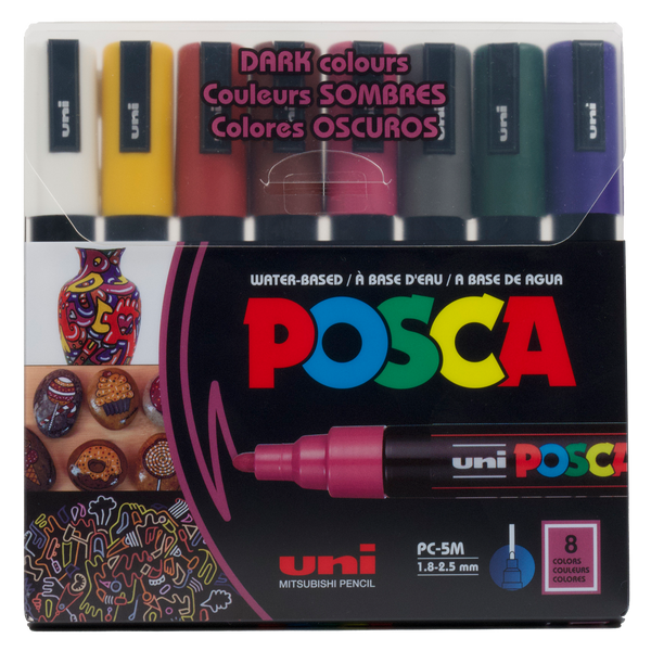 Posca PC-5M Paint Markers | Medium Tip | Darkcolors 8-Pack | uni-ball