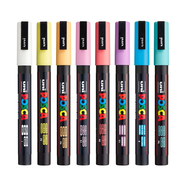 Posca PC-3M Paint Markers | Fine Tip | Soft Colors 8-Pack | uni-ball