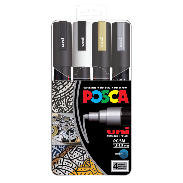 Posca PC-3M Paint Markers | Medium Tip | Assorted 4-Pack | uni-ball