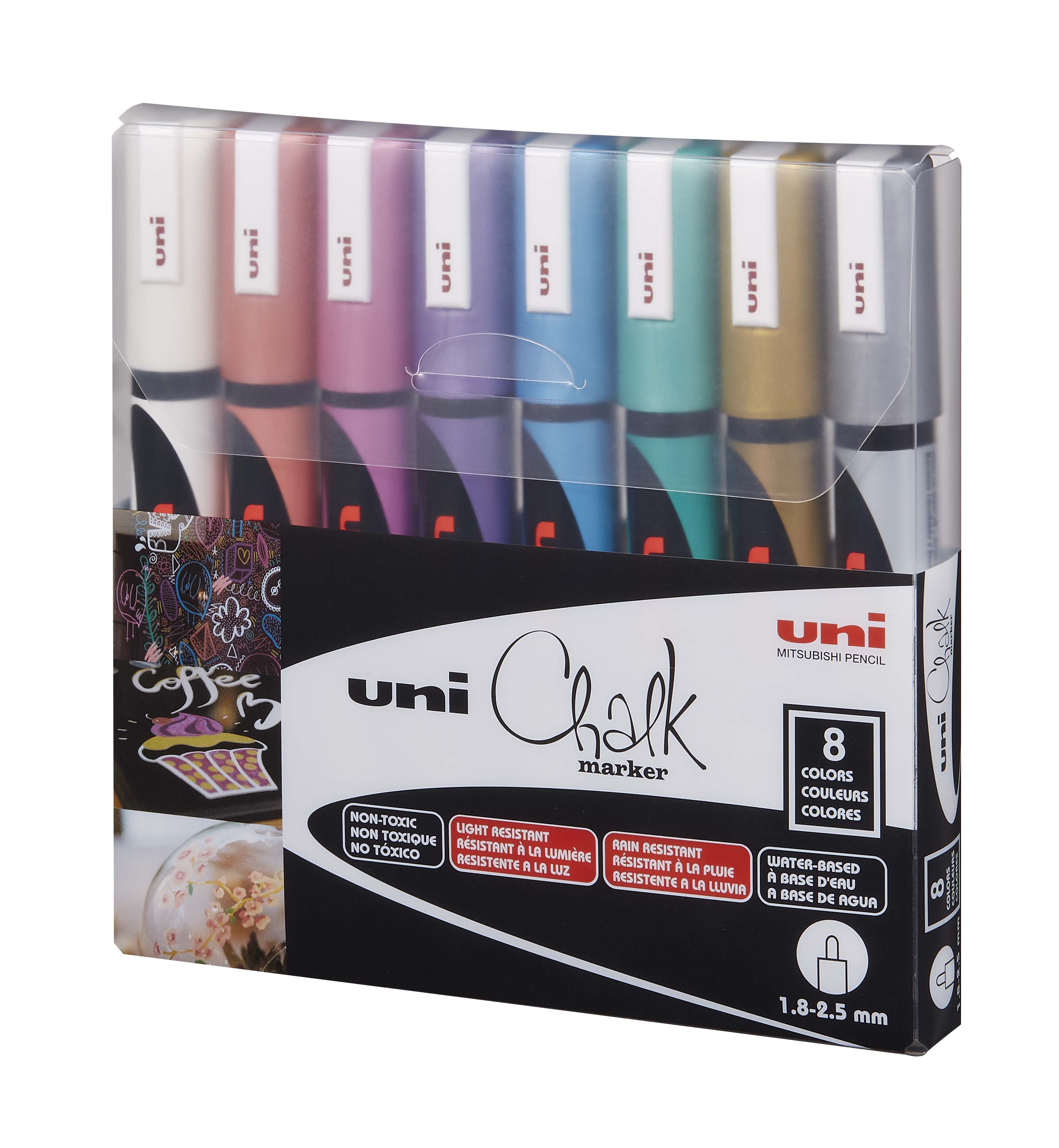 uni Chalk Markers, PWE-5K Metallic Medium Tip Marker - 8 Pack